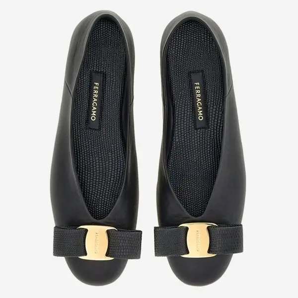 FERRAGAMO Vanna Leather Ballerina Flats