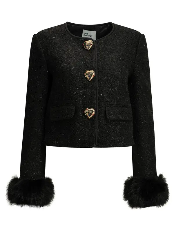 SELF-PORTRAIT Bouclé Blazer - Black