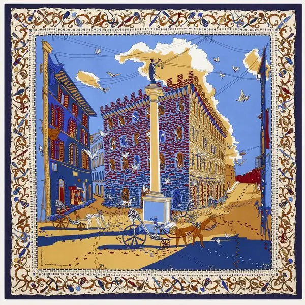 FERRAGAMO Printed Silk Scarf - Beige