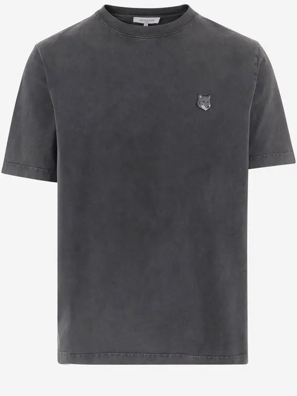 Maison Kitsuné Cotton T Shirt With Embroidered Fox Logo - Grey