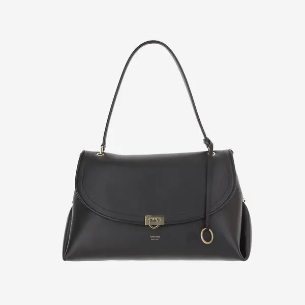 FERRAGAMO Leather Bag With Logo - Black