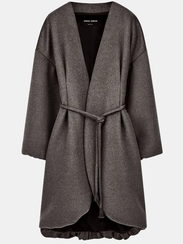 Giorgio Armani Oversized Wool Coat With Belt And Gathered Hem - Grey