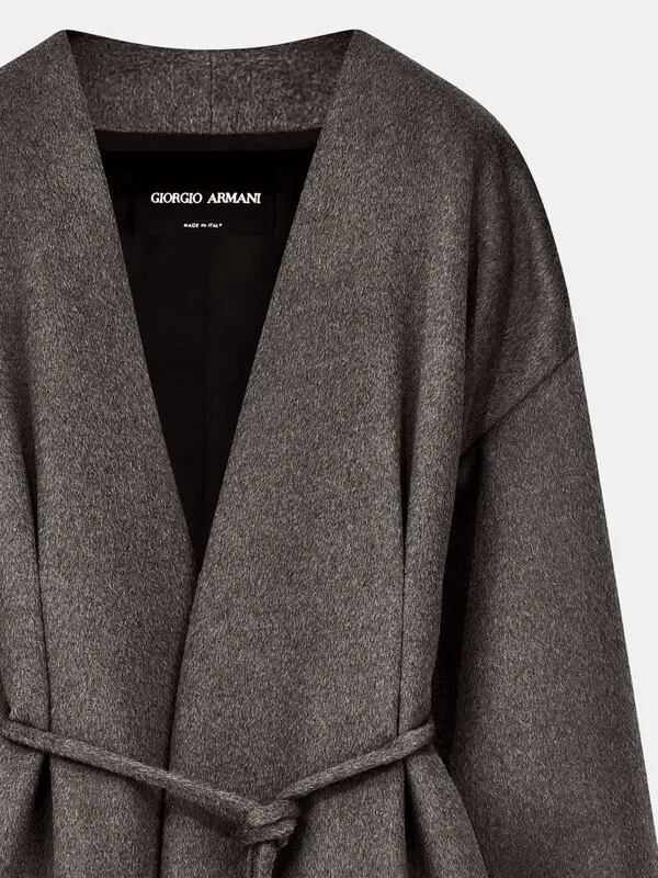 Giorgio Armani Oversized Wool Coat With Belt And Gathered Hem