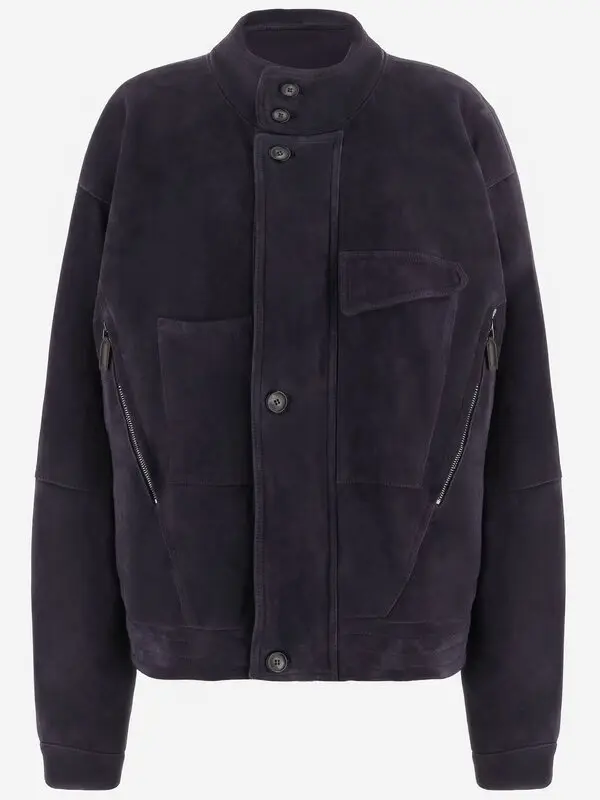 Giorgio Armani Suede Jacket With High Collar And Buttons - Viola
