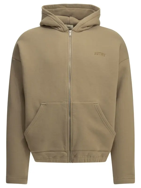 AUTRY Zip Up Sweatshirt With Logo - Beige