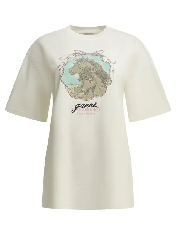 GANNI Qixi' Crew Neck T Shirt - White