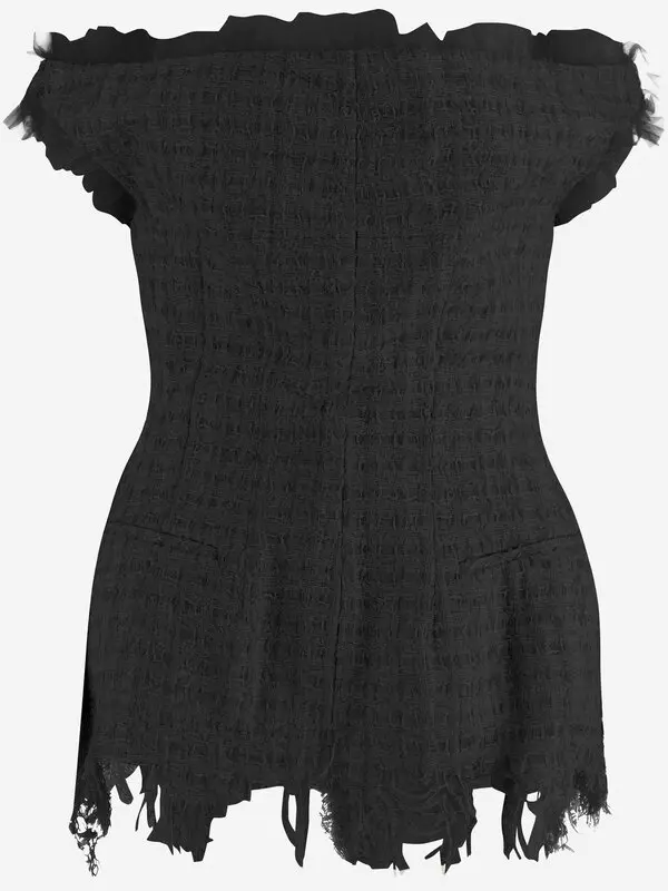 Matieres Fecales Off Shoulder Top With Fringed Hem