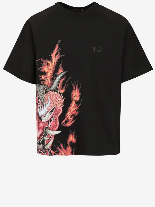 Y3 Printed Cotton T Shirt