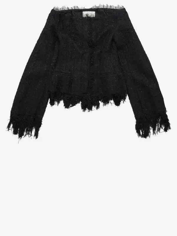 Matieres Fecales Cotton Blend Dress With Fringed Edges - Black