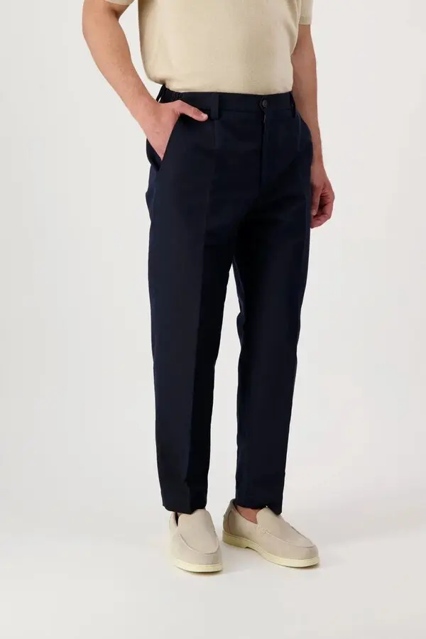 AUTORE Trousers In Cotton And Linen - Blue Navy