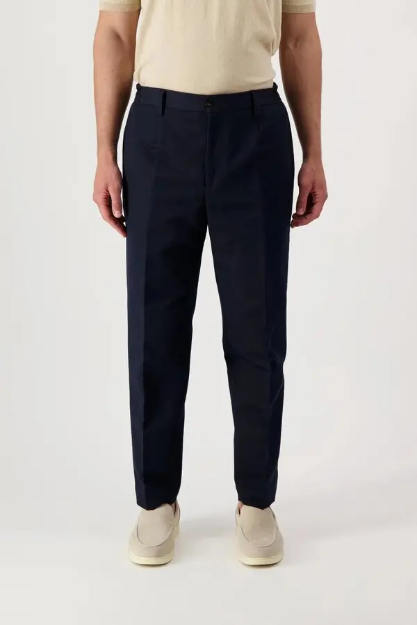 AUTORE Trousers In Cotton And Linen - Blue Navy