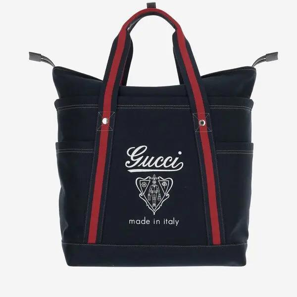 Gucci Printed Fabric Bag Medium Web Detail - Navy