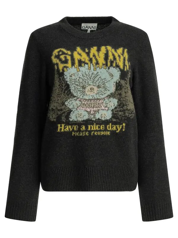 GANNI Teddy' Crew Neck Sweater - Black