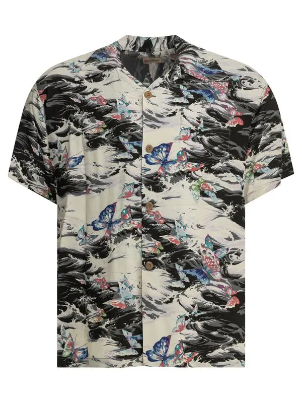 SUN SURF Butterfly Splash' Casual Shirt - Black