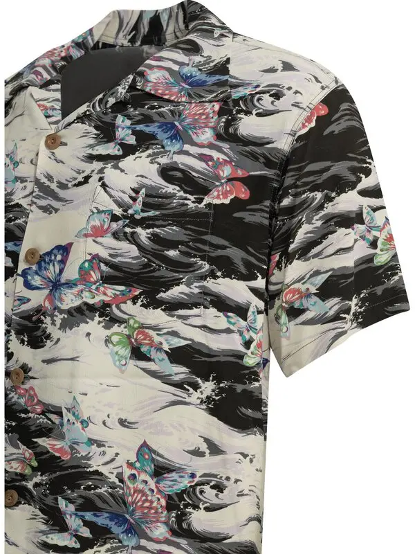 SUN SURF Butterfly Splash' Casual Shirt - Black