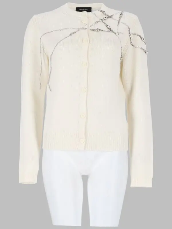 Fabiana Filippi Cardigan Con Ricamo Strass - Ivory