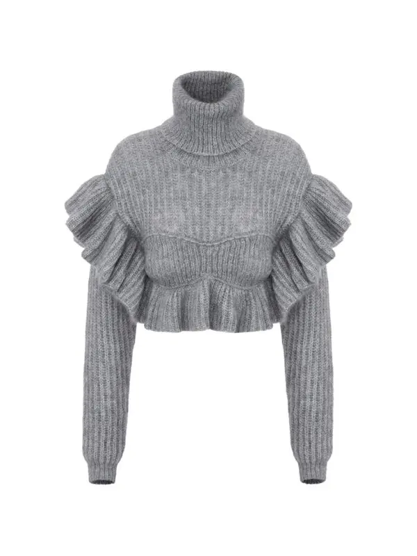 Elisabetta Franchi Wool Blend Turtle Neck Sweater - Grey
