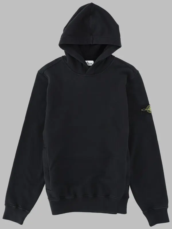 Stone Island Felpa Con Cappuccio In Pile Di Cotone Biologico Spazzolato - Black