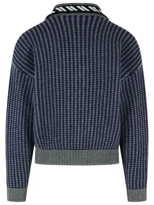 Versace Blue And Knit Zip Cardigan - Grey