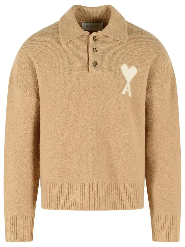AMI Paris De Cœur' Polo Shirt In Alpaca Mastic - Beige