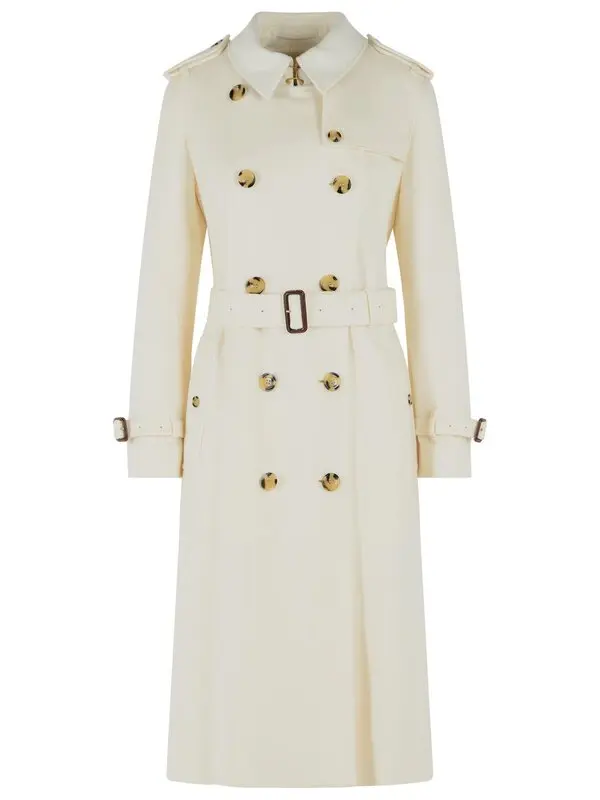 Burberry Kensington White Cashmere Long Trench Coat - Ivory