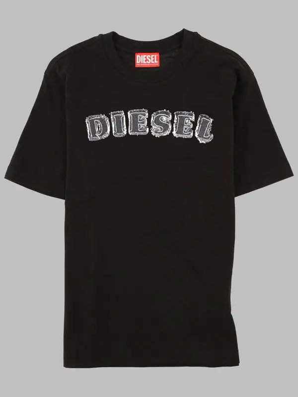 DIESEL® T Shirt Con Logo Effetto Sfrangiato