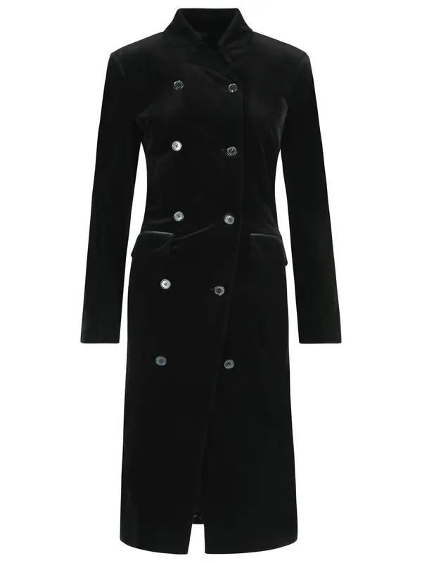 Khaite Rolon Coat In Velvet - Black