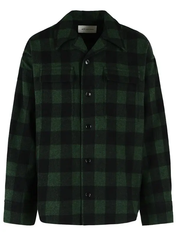 AMI Paris Red Check Wool Overshirt