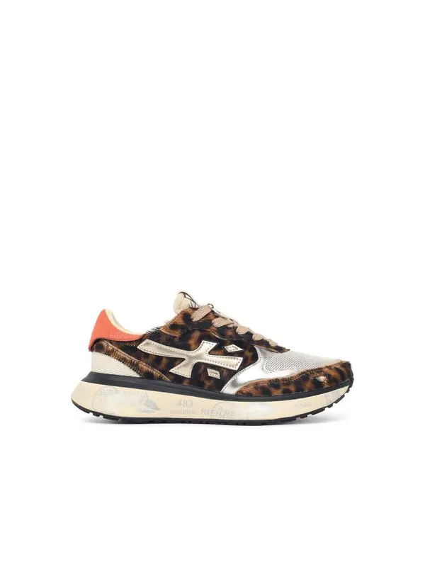 Premiata Lauryn' Leopard Print Pony Blend Sneakers - Brown