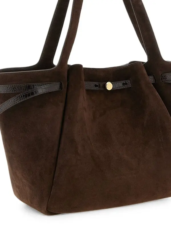 Tory Burch Romy Suede Leather Ttoe Bag - Brown
