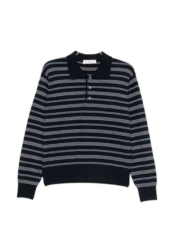 DUNST Wool Blend Striped Polo Shirt - Navy