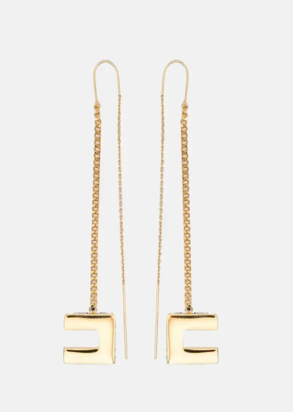 Elisabetta Franchi Logo Pendant Threader Earrings - Oro