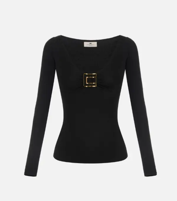 Elisabetta Franchi Top With Jewel Logo - Nero