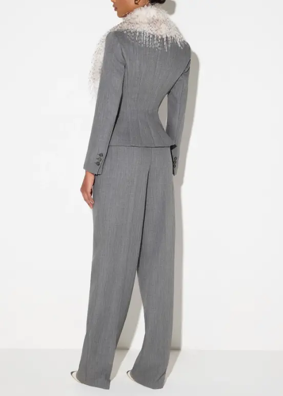 Elisabetta Franchi Wool Jacket With Fur Effect Collar