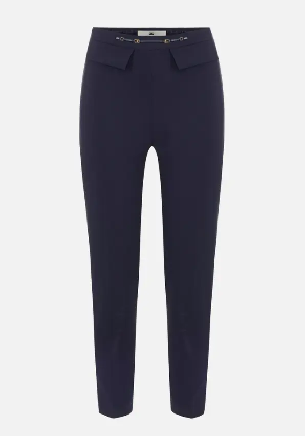 Elisabetta Franchi Trousers In Stretch Double Crepe - Blu