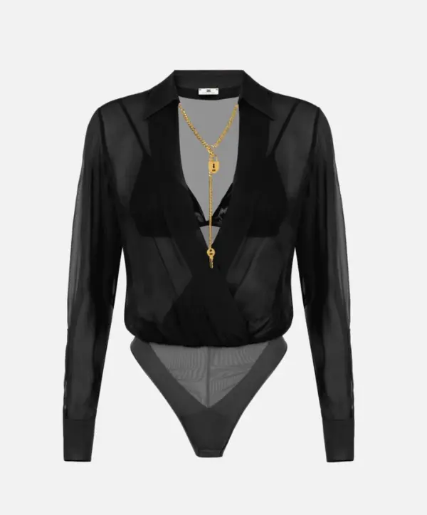 Elisabetta Franchi Bodysuit With Jeweled Chain - Nero