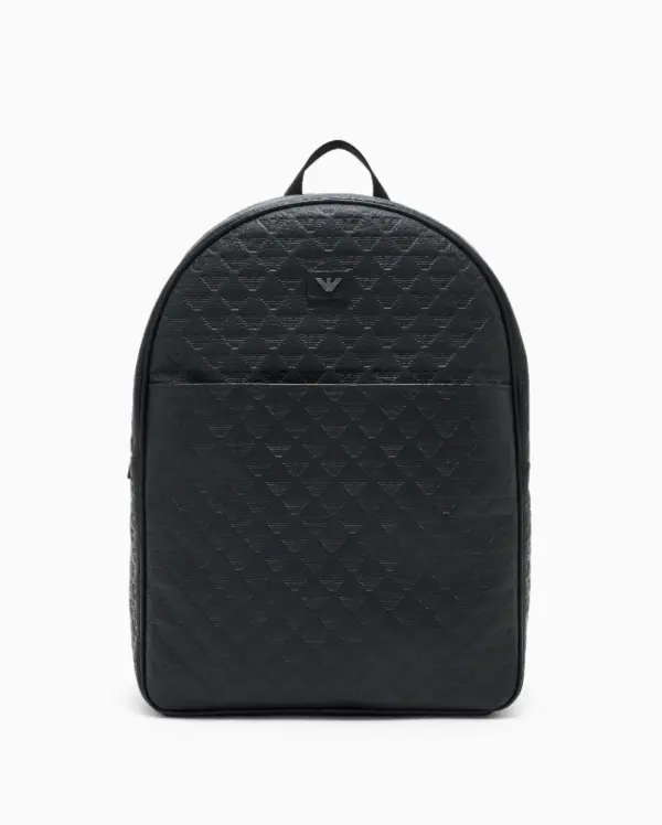 Emporio Armani Embossed Eagle Leather Backpack - Nero