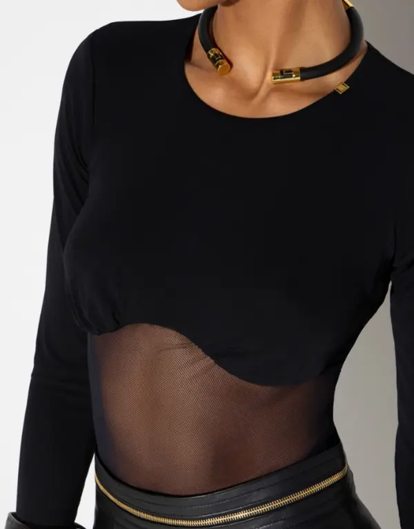 Elisabetta Franchi Jersey Crepe And Mesh Bodysuit