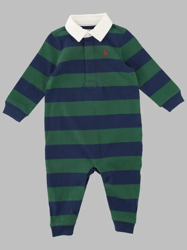Polo Ralph Lauren Tutina Da Rugby A Righe Con Logo Da Neonato