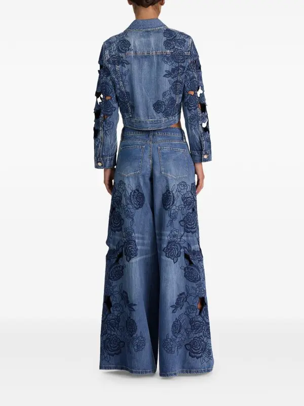 Alice + Olivia Embroidered Denim Jacket - Navy