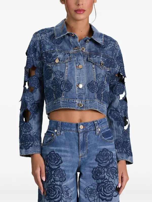 Alice + Olivia Embroidered Denim Jacket - Navy
