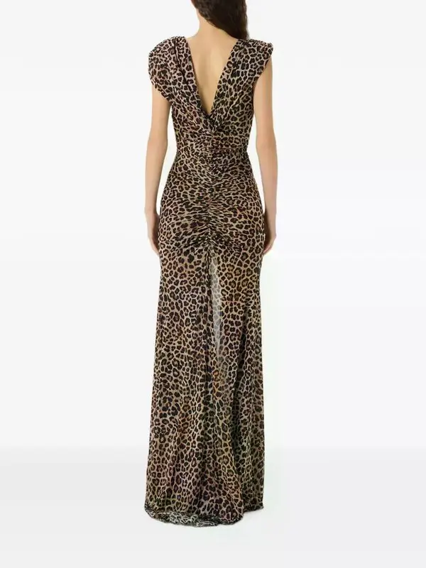 Blumarine Leopard-print Brooch-detail Maxi Dress