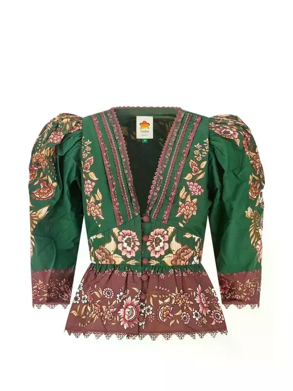 Farm Rio Floral-print Puff-sleeves Blouse - Green