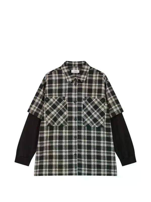 STUDIO TOMBOY Layered-style Check-pattern Shirt - Black