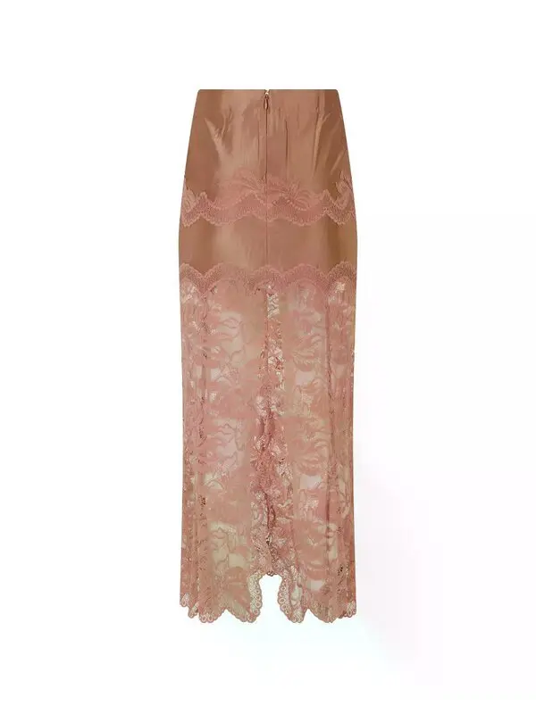 Rabanne Camel Midi Skirt In Lace And Jersey - Orange