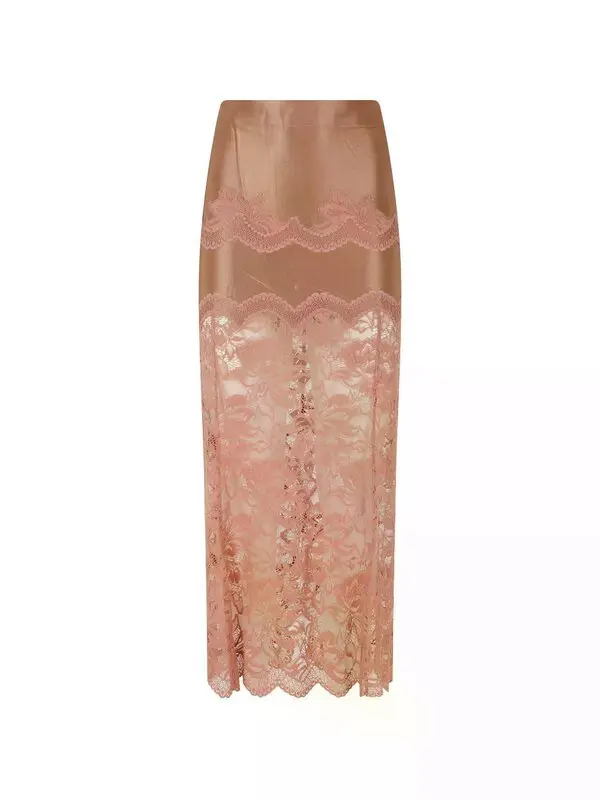 Rabanne Camel Midi Skirt In Lace And Jersey - Orange