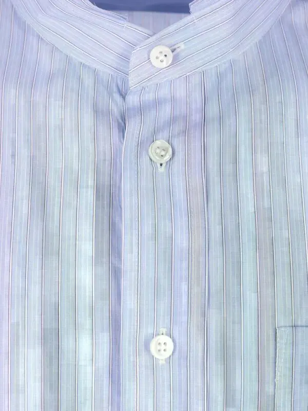 SALON C. LUNDMAN Stripe-print Band-collar Shirt
