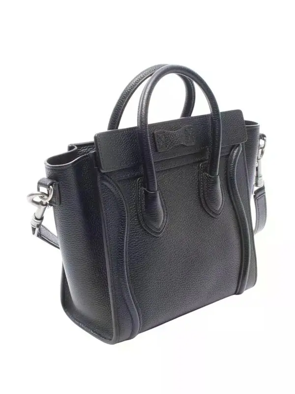 Celine 2010-2026 Nano Drummed Calfskin Luggage Tote Bag - Black