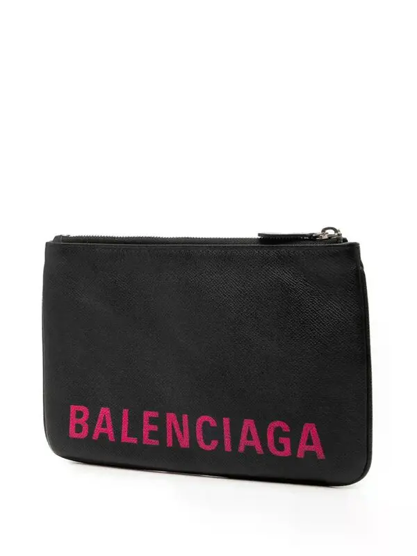Balenciaga 2018-2026 Leather Ville Logo M Clutch Bag - Black