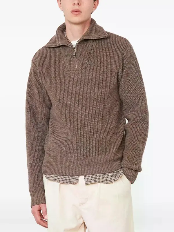 Officine Générale Tarek Ribbed-knit Quarter-zip Sweater